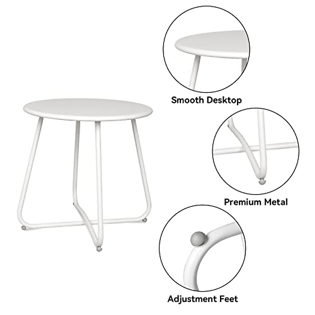 Babion Patio Side Table, Outdoor Side Table, White Small Round End Table, Weather Resistant Steel Outdoor Table for Patio Yard Garden Balcony, Waterproof Metal Side Table