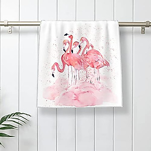 Watercolor Pink Flamingos Painting Splash Soft Absorbent Guest Hand Towels Multipurpose for Bathroom, Gym, Hotel and Spa (27.5 x16 Inches)