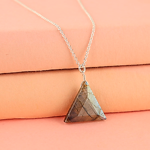 Natural Labradorite Triangle Pendant, Gemstone Statement Pendant, Silver Pendant, Birthstone, Layering, Gift for Her, Dainty Necklace, Friendship Day
