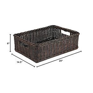 The Basket Lady Under The Bed/Basic Wicker Storage Basket, Medium, 20 in L x 14.5 in W x 6 in H, Antique Walnut Brown