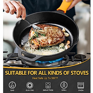 MICHELANGELO Cast Iron Skillet, 12 Inch Cast Iron Skillet With Lid, Preseasoned Large Skillet Oven Safe, Iron Skillets for Cooking with Silicone Handle & Scrapers - 12 Inch