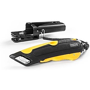 Easycut Box Cutter, extra tape cutter at back, dual side edge guide, 3 blade depth setting, 2 blades and holster - 2000N Yellow Color Knife Easy Cut