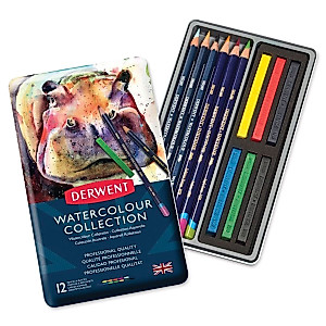 Derwent Colored Pencils, Watercolor, Water Color Pencils, Drawing, Art, Metal Tin, 12 Count (0700303),Blue