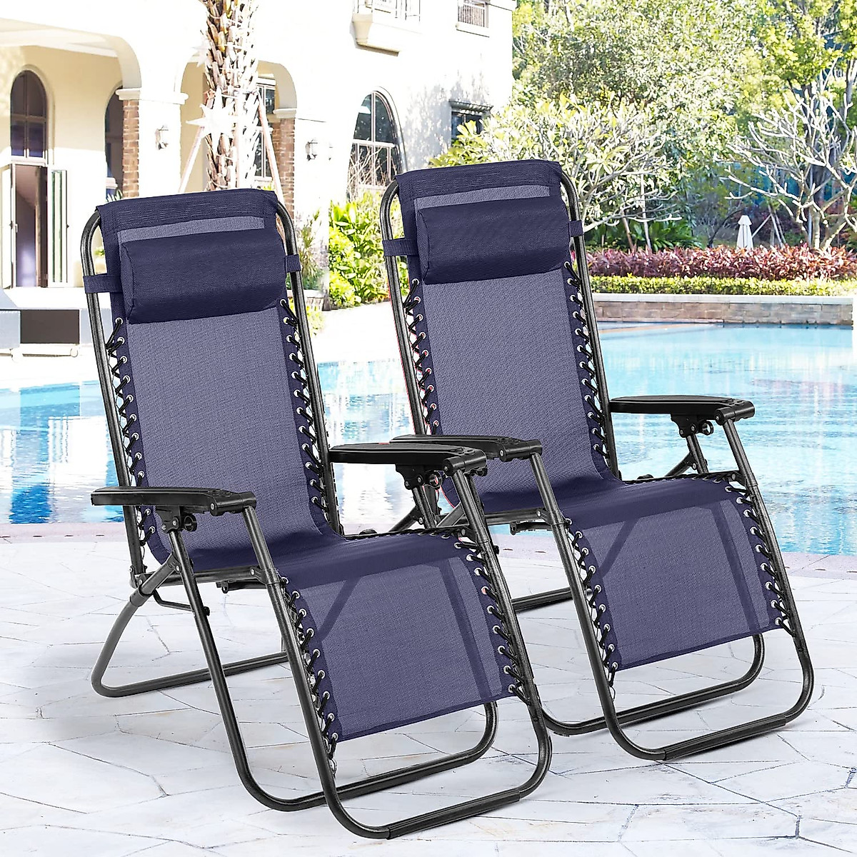 Patio Chair Outdoor Furniture Zero Gravity Chair Patio Lounge Camping Chair Set of 2 Recliner Adjustable Folding for Pool Side Camping Yard Beach