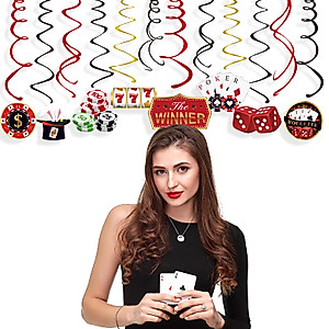 Casino Hanging Swirl Decorations,Las Vegas Party Streamers,777 Party Supplies,Playing Cards Hanging Decorations for Birthday Party Together Baby Shower