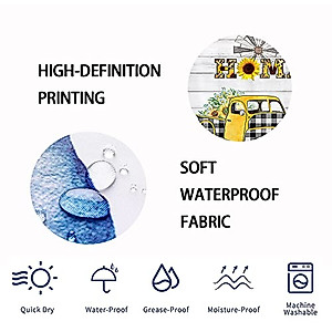 Dia Magico 4PCS Farm Truck Shower Curtain Set, Black White Buffalo Plaid Car Yellow Sunflower Daisy Floral Windmill Country Rustic Farmhouse Bathroom Decor, Fabric Shower Curtain, Non-Slip Bath Mat