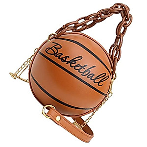 Abaodam Pouch Basketball Shaped Handbag Women Round Crossbody Bag PU Basketball Purse Shoulder Bag Mini Tote Bag Messenger Bag Football Purse