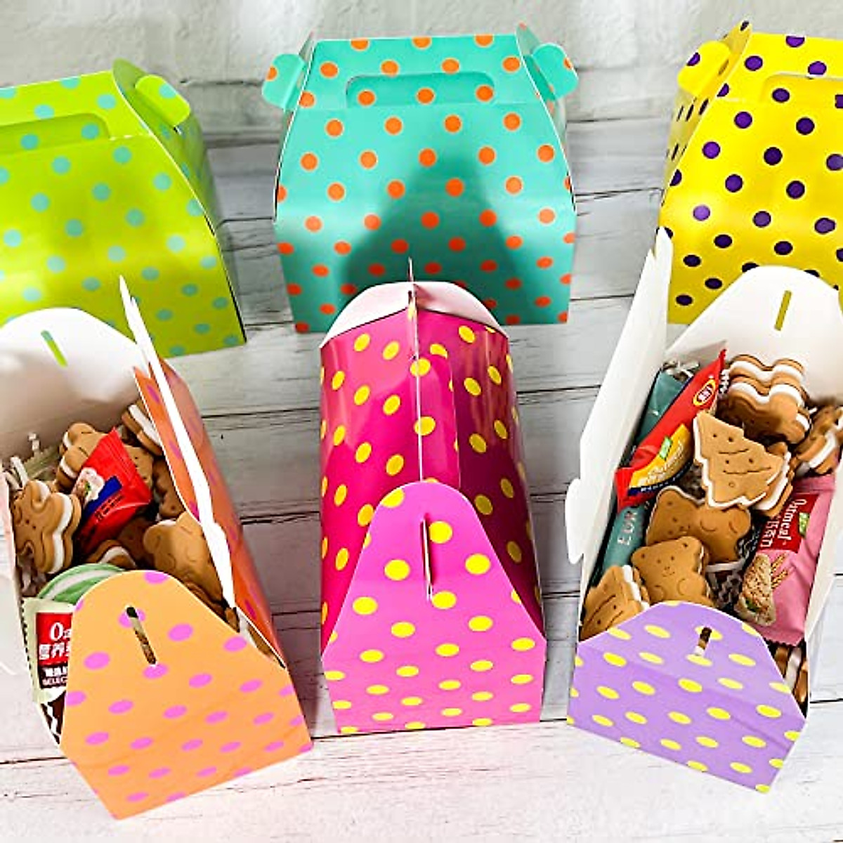 ONE MORE 30-Pack Gable Candy Treat Boxes,Small Goodie Gift Boxes for Wedding and Birthday Party Favors Box 6.2 x 3.5 x 3.5 inch,Pack of 30