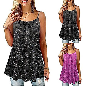 wodceeke Women's Summer Tank Sleeveless Sling T-shirt Casual Loose Solid color Folds Tops (Black,M)