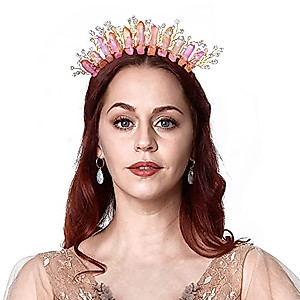 COSUCOS Raw Quartz Crystal Crown - Mermaid Crown Fairy Pink Headwear Goddess Headpiece Handmade Tiara Women Headband for Women Wedding Birthday Party Photography Costume Renaissance Faire