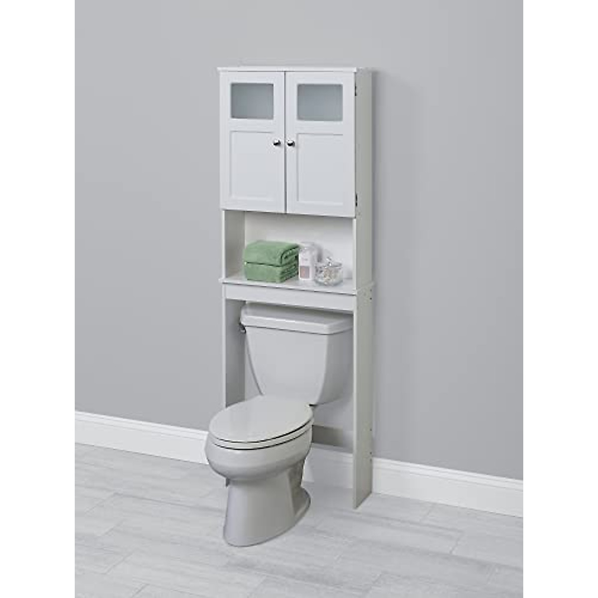 Zenna Home Over-The-Toilet Spacesaver, with 2 Glass Doors, Bathroom Storage, Espresso, White & Bathroom Leg Extension Kit Spacesavers, 3" - 4.5", White 2 Pieces