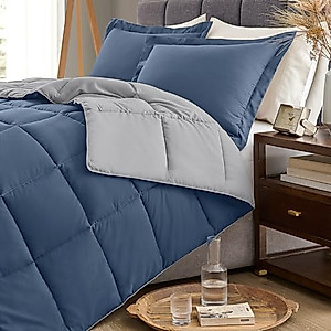 Homelike Moment Comforter Set, Twin Size Lightweight Blue/Grey Bedding Comforters, All Season Down Alternative, Reversible Duvet Insert 2 Piece - 1 Comforter 1 Pillow Sham, Summer Blanket