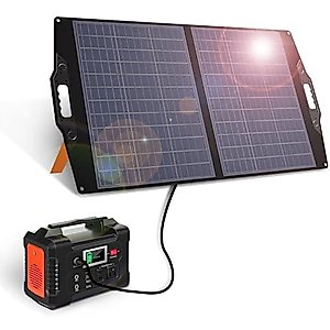 FlexSolar 100W Solar Panel Charger, Foldable Solar Panel Kit with 20-28v DC Port for Power Stations Jackery/Rockpals/Flashfish,Portable Solar Generator with USB-A USB-C QC 3.0 for Outdoor Camping