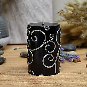 4 Inch Black Scroll Pillar Candle