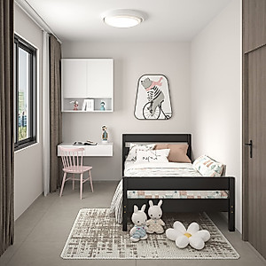 windaze Twin Bed, Wood Frame with Headboard and Footboard for Children Teens Adults, Twin Platform Slat Support No Box Spring Needed, Espresso