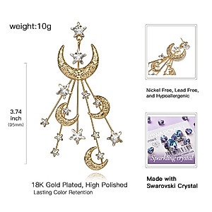 Star Moon Earrings Made Swarovski Crystal Gold Plated Crescent Moon Stars Drop Dangle Earrings Chunky Statement Star Earrings for Women Trendy Jewelry Gift