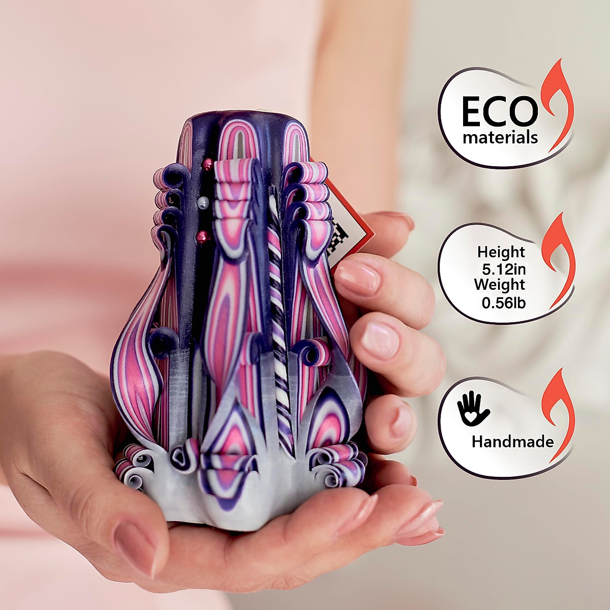 Carved Candles - Unique Handmade Candles Long Burning - Unscented Decorative Candle - Luxury Candles for Home Decor - Birthday Anniversary Romantic Relaxing Christmas Gift for Women - Purple