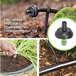One Stop Outdoor Drip Irrigation 1 GPH PC Button Drip Emitter - Professional Quality Pressure Compensating Barb Dripper (100)