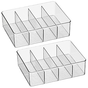 mDesign Plastic Bathroom Storage Organizer Bin Box - 4 Divided Sections - for Cabinets, Shelves, Countertops, Bedroom, Kitchen, Laundry Room - Ligne Collection - 2 Pack - Clear