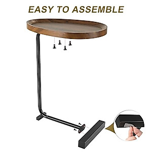 Eansstofars Small Side Table for Small Spaces, Narrow C Shaped End Table for Sofa Couch and Bed, Walnut and Black, Perfect for Indoor, Living Room, Bedroom, Bathroom