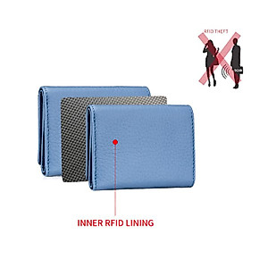 ZUICC 2023 New Vegan Mini Wallet for Women,Unisex Anti-Credit Card Fraud Folding Mini Wallet Trifold Leather Pocket Purse (blue)