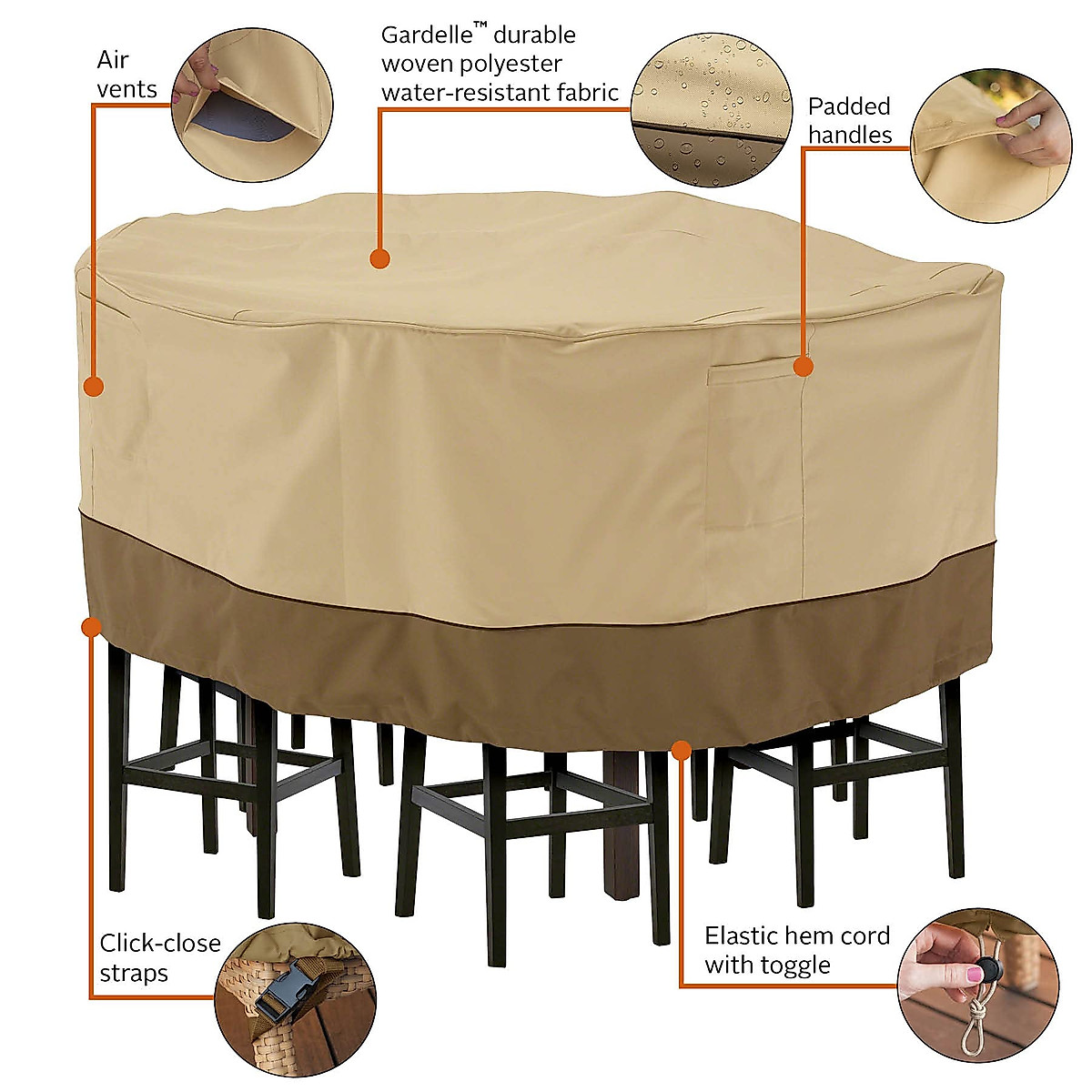 Classic Accessories Veranda Water-Resistant 94 Inch Tall Round Patio Table & Chair Set Cover, Outdoor Table Cover