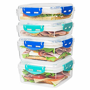 4 PCS Sandwich Containers - 100% Airtight & BPA-Free & Microwave and Dishwasher Safe Kitchen Storage Containers with Upgraded Snaps, Included 2 heightened Sandwich Containers for Lunch Boxes and 2 normal version