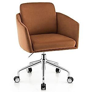 Giantex Home Leisure Chair, Height Adjustable Swivel Desk Chair, Ergonomic Mid-Back Chair w/Metal Base, Office Arm Chair, Modern Vanity Chair, Rolling Task Chair for Bedroom Study (Brown)