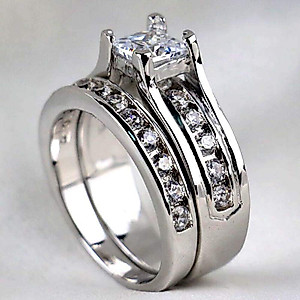 LOVERSRING Couple Ring Bridal Set His Hers Women White Gold Plated Cz Men Titanium Wedding Ring Band Set
