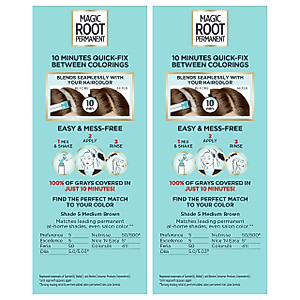 L’Oréal Paris Magic Root Permanent Hair Color, 10 Minute Hair Dye Kit to Rescue Roots with 100% Gray Hair Coverage, 5 Medium Brown, 2 Pack (Packaging May Vary)