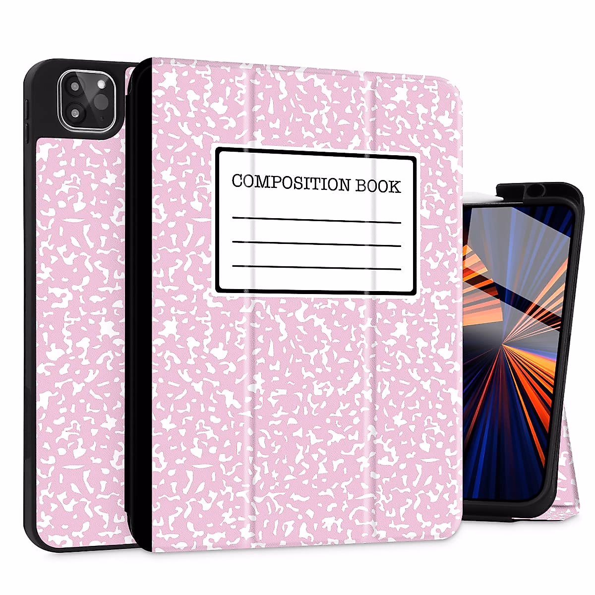 Tuiklol for New iPad Pro 11 inch Case 2022 2021 2020 2018 (1/2/3/4 Gen), Convenient Magnetic Attachment, Pencil Holder, Auto Wake/Sleep, Trifold Stand Smart Case with Soft Back, Composition Book