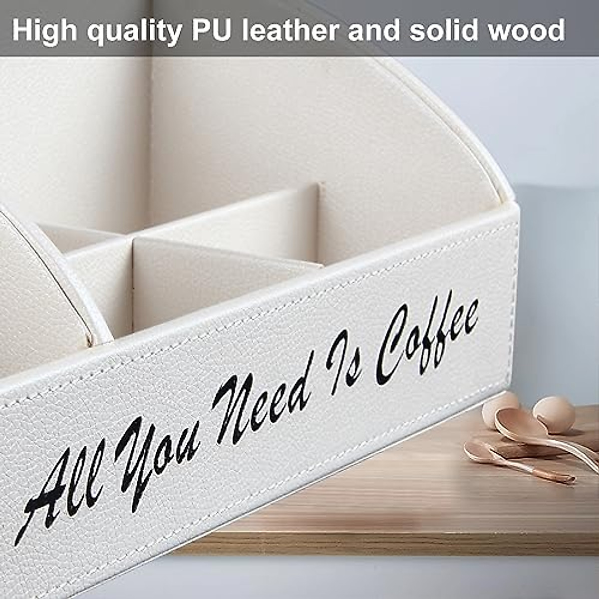 Militwo PU Leather Coffee Station Organizer, Countertop Coffee Bar Accessories Tea Bag Organizer Coffee Pods Drawer Holder and Organizer for Coffee Bar Decor, Coffee Lovers Gift White