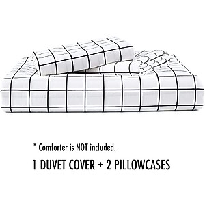 Twin Size Duvet Cover Set, White Plaid Microfiber Down Quilt Bedding Cover with Zip Ties, Farmhouse for Women Men Boys Girls Teen , 2 Piece - 68x90 inch XL Extra Long, Prepy College Dorm Grid Bed Sets