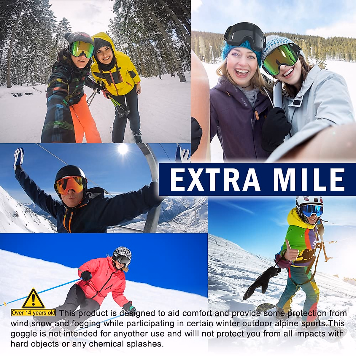 Extra Mile Ski Goggles, Anti-Fog Protection Snowboard Dual Lens for Men Women