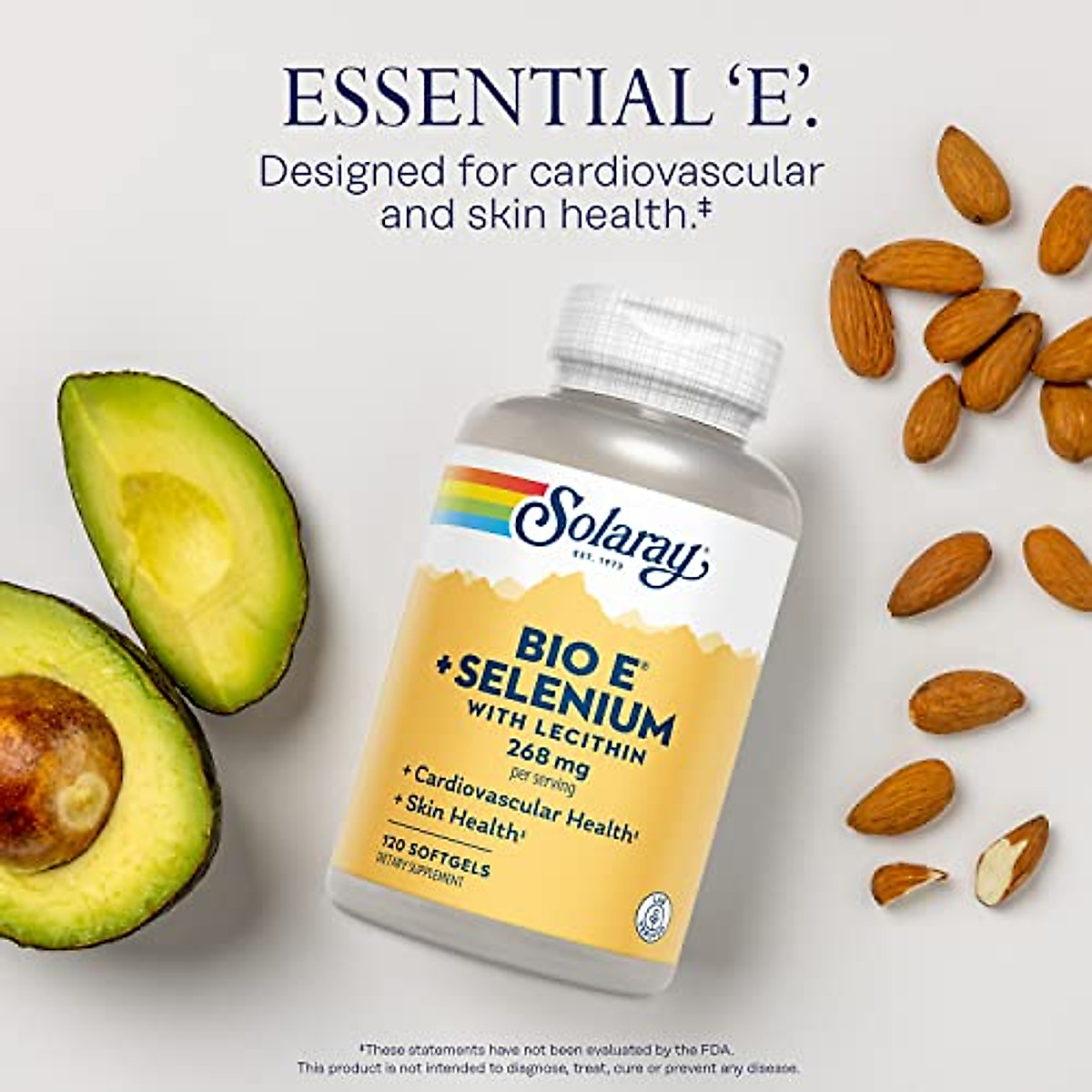 Solaray Bio Vitamin E with Selenium, Vitamin E 400 IU Softgels Plus Selenium 100 mcg, Antioxidants Supplement for Healthy Skin and Heart Support, High Absorption, Lab Verified, 60-Day Guarantee, 60 Servings, 120 Softgels