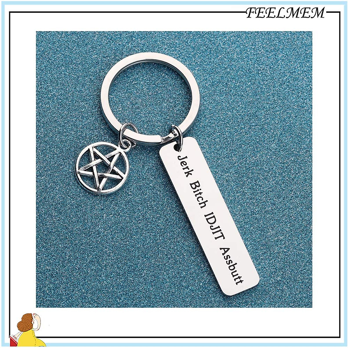FEELMEM Funny Gift Jerk Bitch Idjit Assbutt Keychain Coworker Gift Inspired Jewelry TV Series Fan Gift (Jerk)