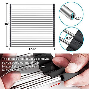 G-TING Dish Drying Rack 17.6" x 16", Over Sink Roll Up Large Dish Drainers Rack, Multipurpose Foldable Kitchen Sink Rack Mat Stainless Steel with Silicone Rims for Dishes, Cups, Fruits Vegetables