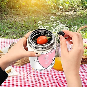 CUPADA Funny Cat Fish Food Jar, Happy Time Summer Insulated Hot Food Jars Vacuum 17OZ with Folding Spoon for Work Trip Picnic Camping