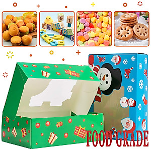 Funnlot Christmas Cookie Boxes Christmas Treats Container With Window 20PCS Christmas Treat Cookie Holiday Candy Box Christmas Baking Boxes Reindeer Santa Snowman Gingerbread Cookie Boxes