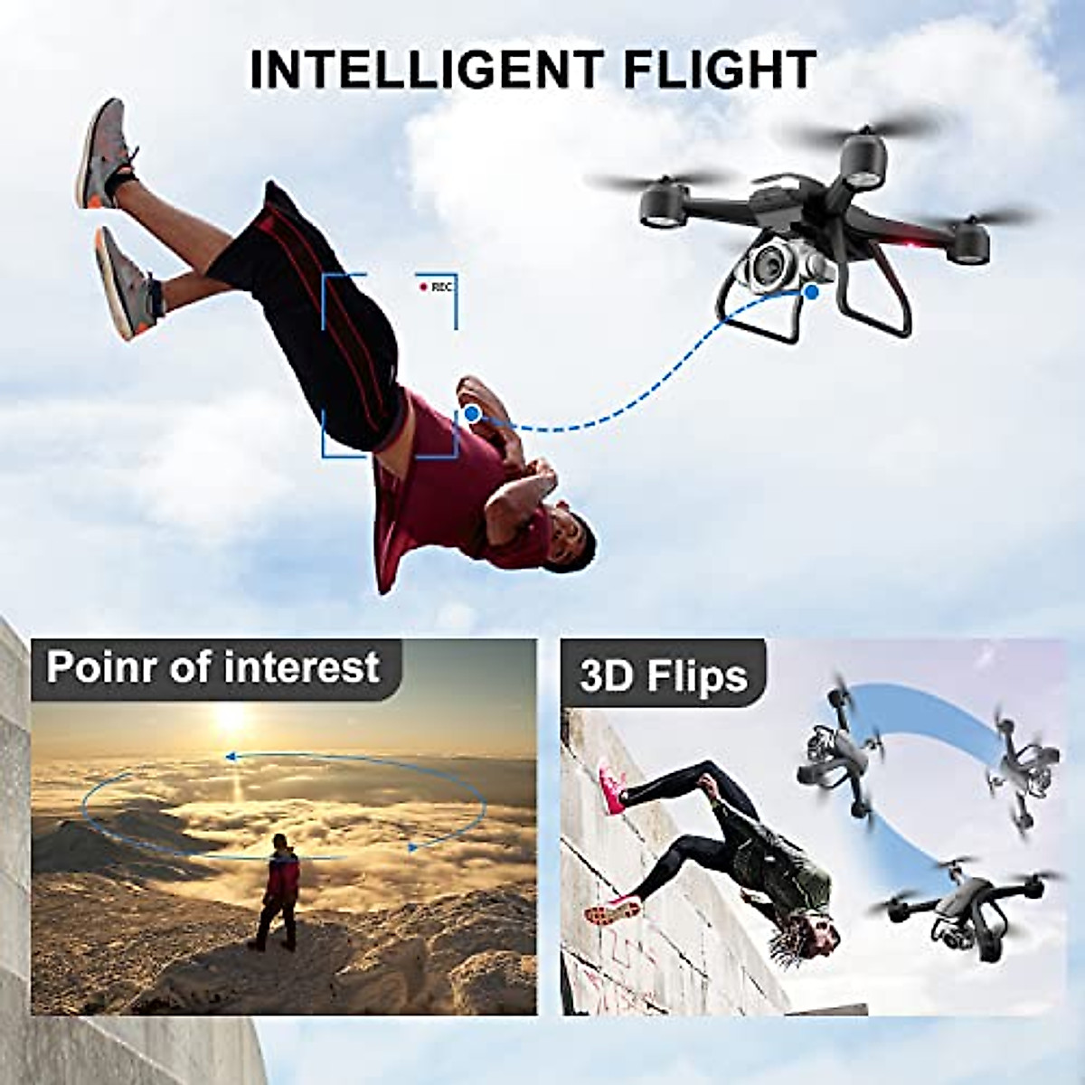 DRONEEYE 4DV14 Drone with Camera for Adults 1080P,FPV HD Live Video RC Quadcopter for Kids Beginners Toys,Altitude Hold,Gravity Sensor,Trajectory Flight,3D Flip,Gesture Control, Voice Control,2 Batterys