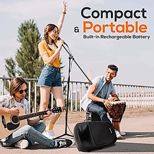 Pyle 800W Portable Bluetooth PA Speaker - 8’’ Subwoofer, LED Battery Indicator Lights w/ Built-in Rechargeable Battery, MP3/USB/SD Card Reader, and UHF Wireless Microphone - Pyle PSBT85A,Black