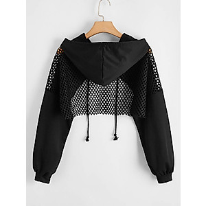 SweatyRocks Women's Casual Solid Cut Out Front Long Sleeve Pullover Crop Top Sweatshirt Solid Black 3XL