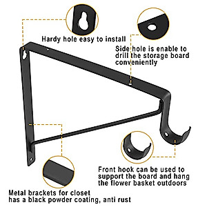 4Pack Closet Shelf Brackets, Heavy Duty Closet Rod & Shelf Brackets, 11 Inch Closet Brackets with Rod Holder, Hanger Pole Support Bracket for Clothes, Wall Mount Closet Rod Brackets with Screws-Black