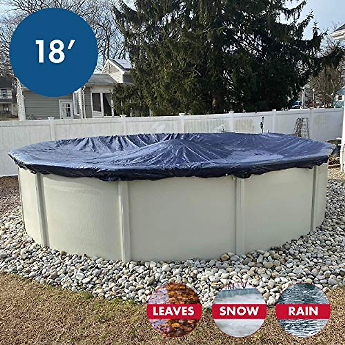 Winter Block WC18R Aboveground Pool Winter Cover 18’ Ft. Round, 8-Year Warranty Includes Winch and Cable, Superior Strength & Durability, UV Protected, 18', Solid Blue