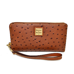 Dooney & Bourke Lg Zip Wallet Clutch Ostrich Wristlet Cognac