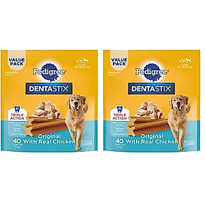 Pedigree DENTASTIX Large Dog Dental Treats Original Flavor Dental Bones, 2.08 lb. Value Pack (40 Treats)(Packaging May Vary) (Pack of 2)