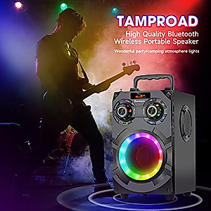 Bluetooth Speakers, 60W Loud Wireless Stereo Speaker with Subwoofer Deep Bass, Bluetooth 5.0, FM Radio, Colorful Lights, 8000mAh Battery, Portable Outdoor Big Speaker for Home Party Garden Gifts