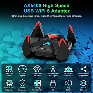 NEWFAST AX5400 WiFi 6 Adapter, USB 3.0 WiFi 6E Adapter for Gaming PC, 5400Mbps Tri-Band E-Sports Wireless Adapter for Desktop PC Laptop, Wireless Network Adapter WiFi Dongle Supports Windows 11/10