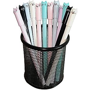 sencoo 12 pack Erasable Black Gel Pens Girl Cute Pens Kawaii Cat Pens Students Stationery Erasable Gel Pens Childern Gift