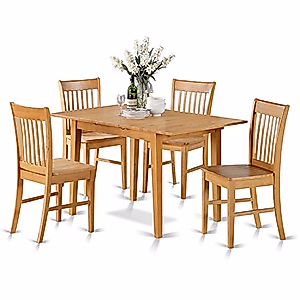 East West Furniture NOFK5-OAK-W Norfolk 5 Piece Set for 4 Includes a Rectangle Kitchen Table with Butterfly Leaf and 4 Dining Room Chairs, 32x54 Inch, Oak